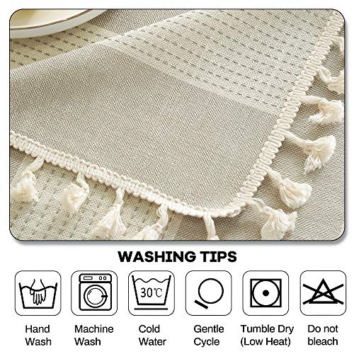AmHoo Stitching Tassel Tablecloth Striped Table Cloth Rectangle Cotton Linen Dust-Proof Table Cover for Kitchen Dinning 54 x 70 Inch Beige