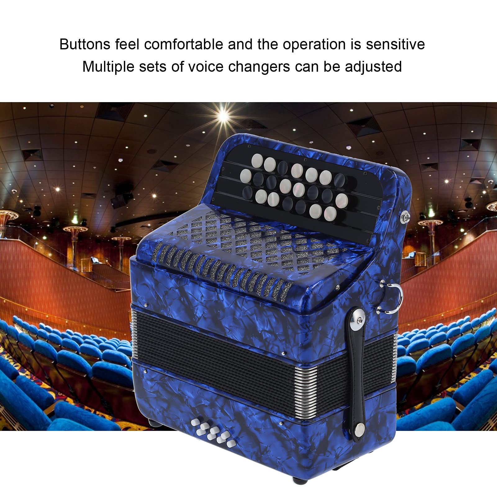 22 Key Diatonic Accordion 8 Bass Professional Button Accordion Instrument for Beginner with Storage Bag(Blue)