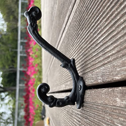 6 Pack Cast Iron Wall Hooks Antique Vintage Rustic Farmhouse Coat Hooks, Great for Coats, Bags, Towels, Hats, Mounting Screws Included