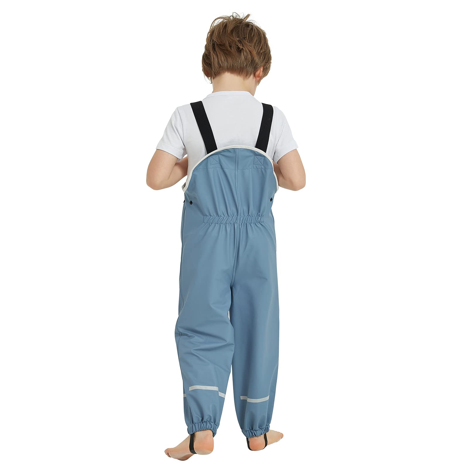 Kids Waterproof Rain Pants Dirty Proof Suspender Trousers for Boys and Girls Pale Blue M (for 3-4T)