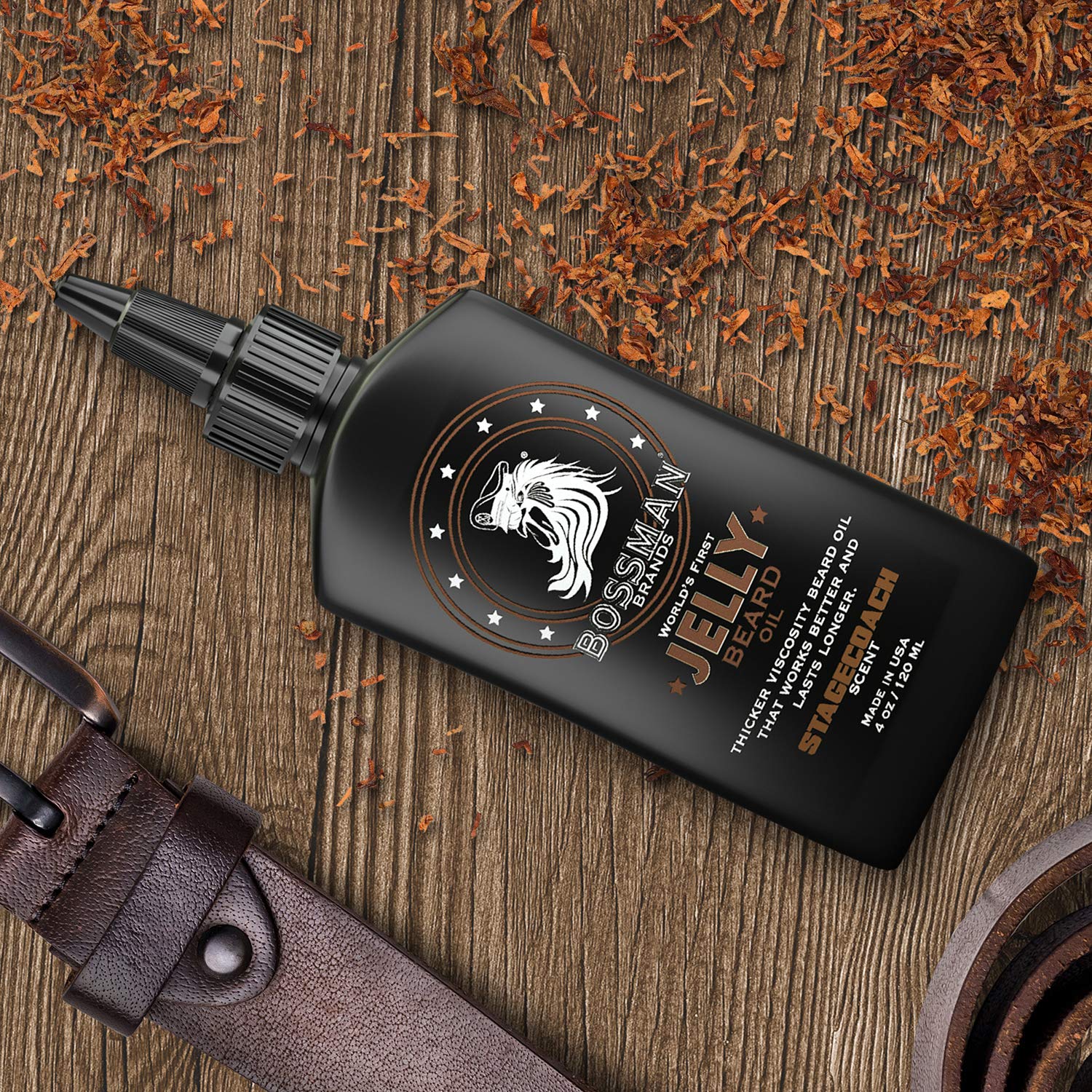 Bossman Jelly Beard Oil - Beard Growth Softener and Moisturizer Care - Larger 4oz, Bottle - 3 Pack Kit - Made in USA (Stagecoach Scent)
