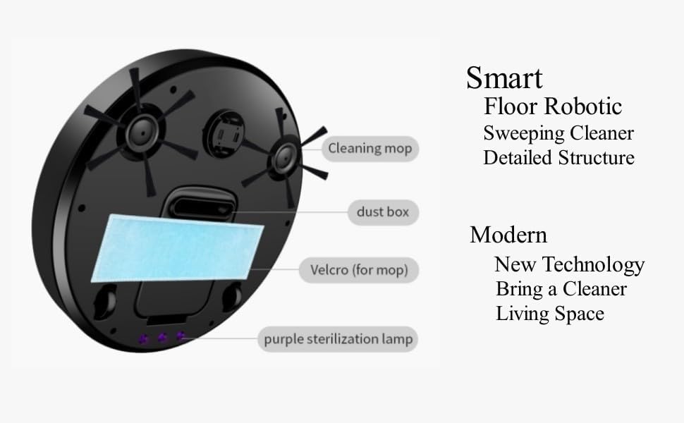 2023 intelligent Robotic vacuum cleaner with its own purple light - kPa suction, robot vacuum cleaner with schedule, 3-in-1 mopping robot vacuum cleaner, suitable for hard floors, pet hair, carpets