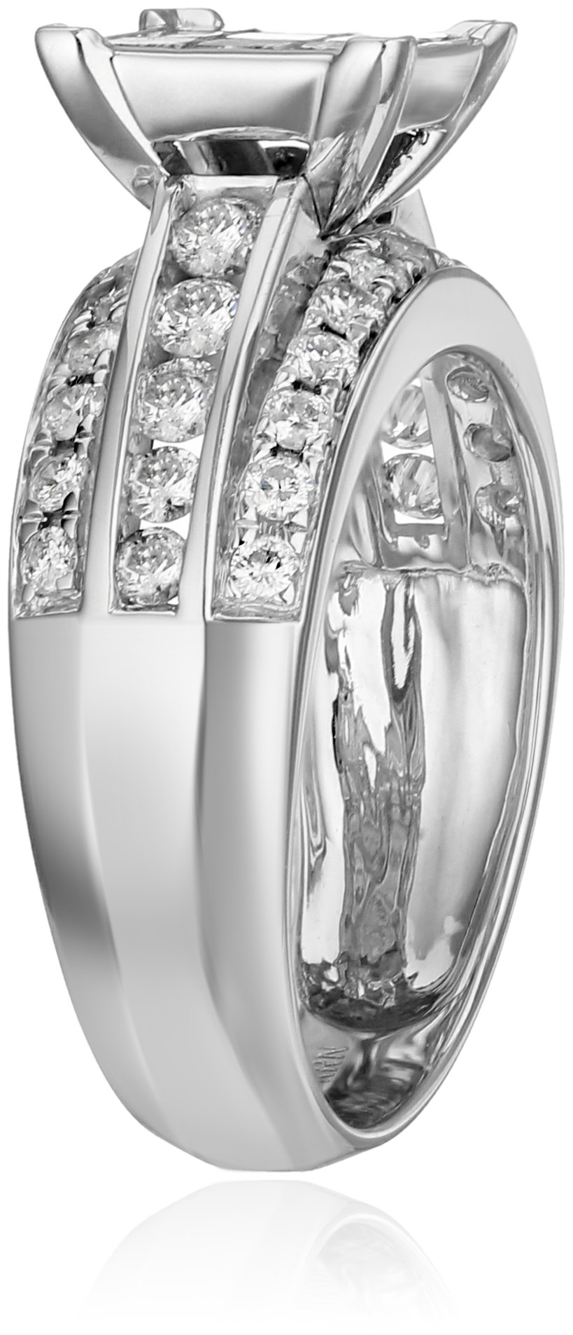 10k White Gold 9-Princess Center Diamond Engagement Ring (1 1/2 cttw, I-J Color, I2-I3 Clarity), Size 7