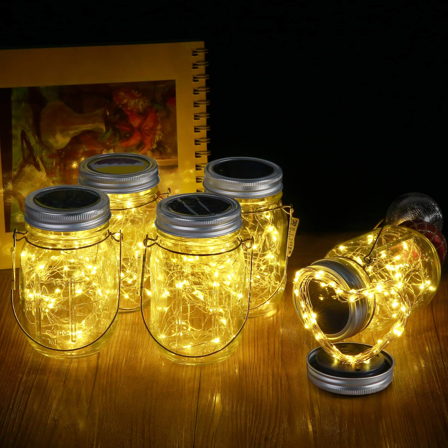 8 Pack Mason Jar Solar Lights, OxyLED 40 LED Fairy Lights Solar Powered with Jars and Hangers, Waterproof Hanging Solar Lights Outdoor, Decorative Solar Lanterns for Home Garden Patio Party Wedding