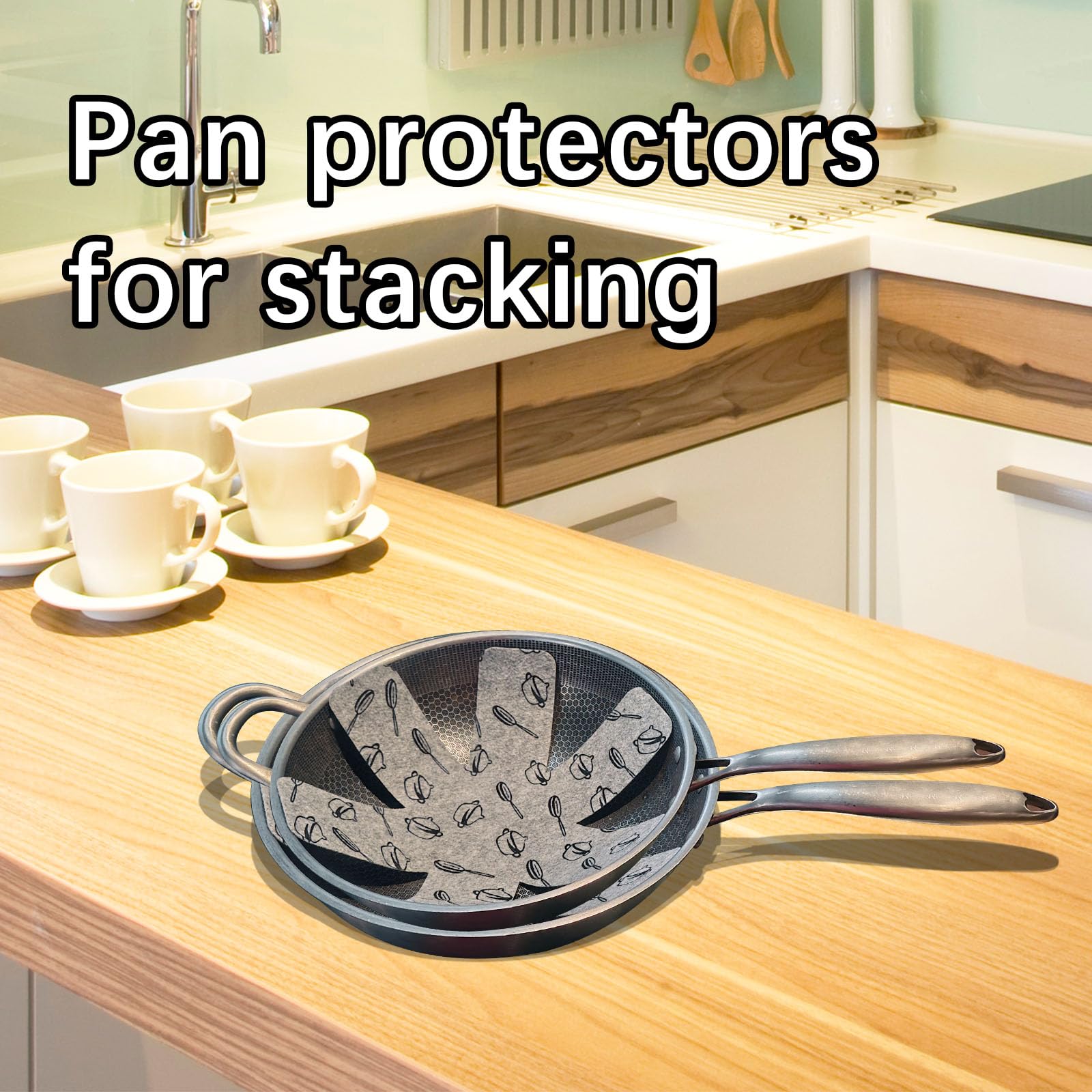12 PCS pan Protectors for Stacking,Set of 3 Different Size 11/14/15 inches,pan separators Protectors,Pot Pads Anti-Slip to Avoid Scratching or Marring When Stacking
