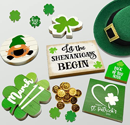 11 Pieces St. Patrick's Day Tiered Tray Decor Shamrock Wooden Signs St. Patrick's Day Freestanding Table Decorations for St. Patrick's Day Table Home Kitchen Bar Decoration Party Decorations