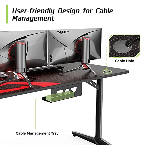 Eureka Ergonomic 60'' Gaming Desk, T-Shaped Carbon Fiber Surface Computer Desk with Free Mouse Pad,Large PC Gamer Desk Gaming Table with USB Handle Rack Cup Holder Headphone Hook,Black