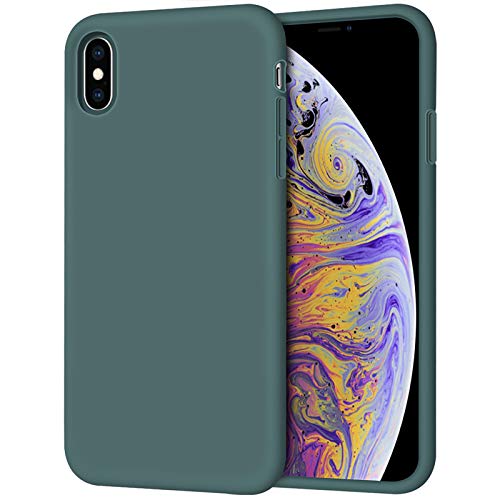 iPhone Xs Max Case, Anuck Soft Silicone Gel Rubber Bumper Case Anti-Scratch Microfiber Lining Hard Shell Shockproof Full-Body Protective Case Cover for Apple iPhone Xs Max 6.5" 2018 - Pine Green