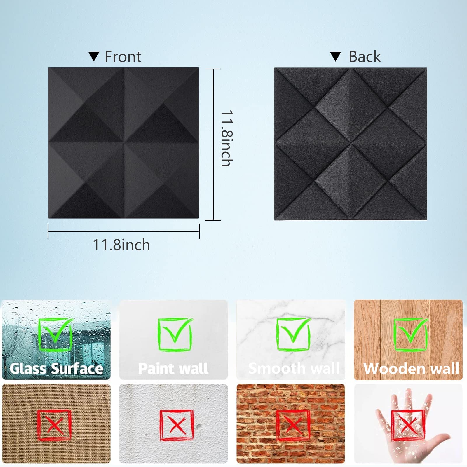 12 Pack Acoustic Panels, 3D Polyester Soundproof Wall Panels, 12" X 12" X 0.6" Sound-Absorbing Panels, Sound Proofing Padding Acoustic Treatment for Studio, Home, and Office,