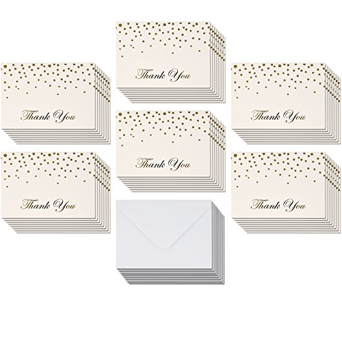 48 Gold Thank You Cards with Envelopes Gold Foil Metallic Dots Bulk Elegant Classy Sparkle Blank for Wedding Baby Shower Bridal Notes Graduation Engagement Birthday