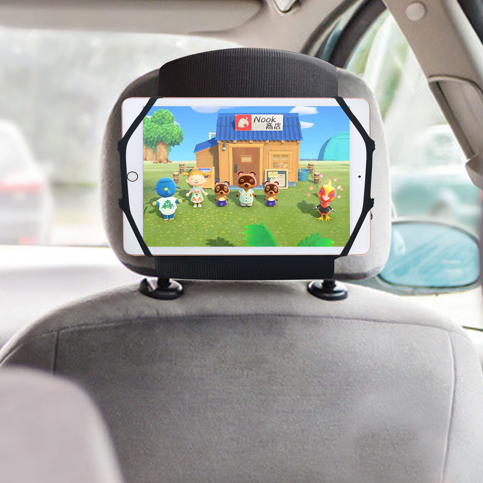 afontoto Anaoer Car Headrest Mount Silicon Holder, Universal Tablet Holder in Back Seats, Car Mount Angle-Adjustable Car Headrest Holder Fits All 7-12.9 inch Tablets/Game Machines