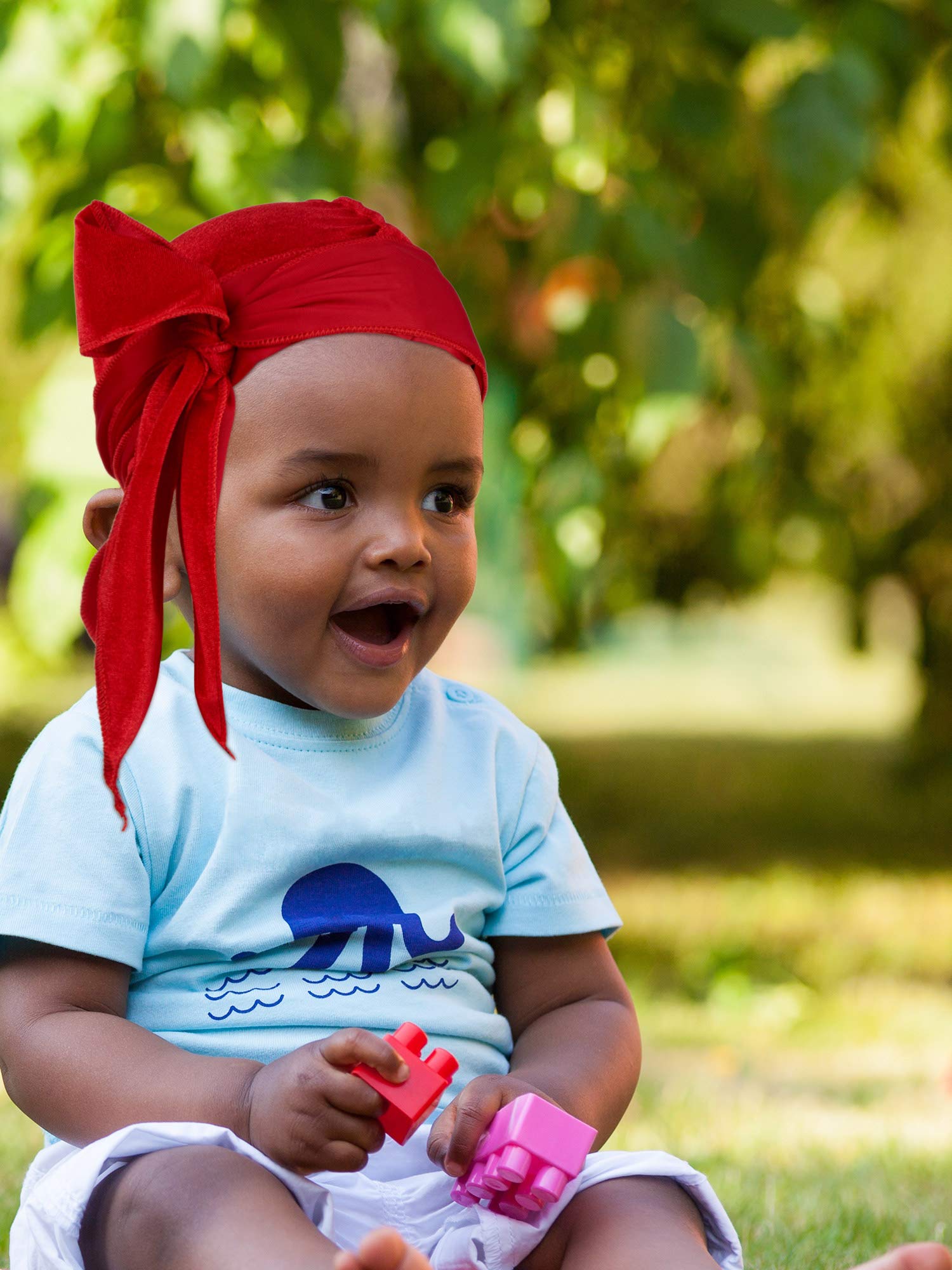 8 Pieces Velvet Baby Durags Kids Durag Caps 360 Wave Wide Strap Headwraps Long Tail Turban Beanies for Boys Girls