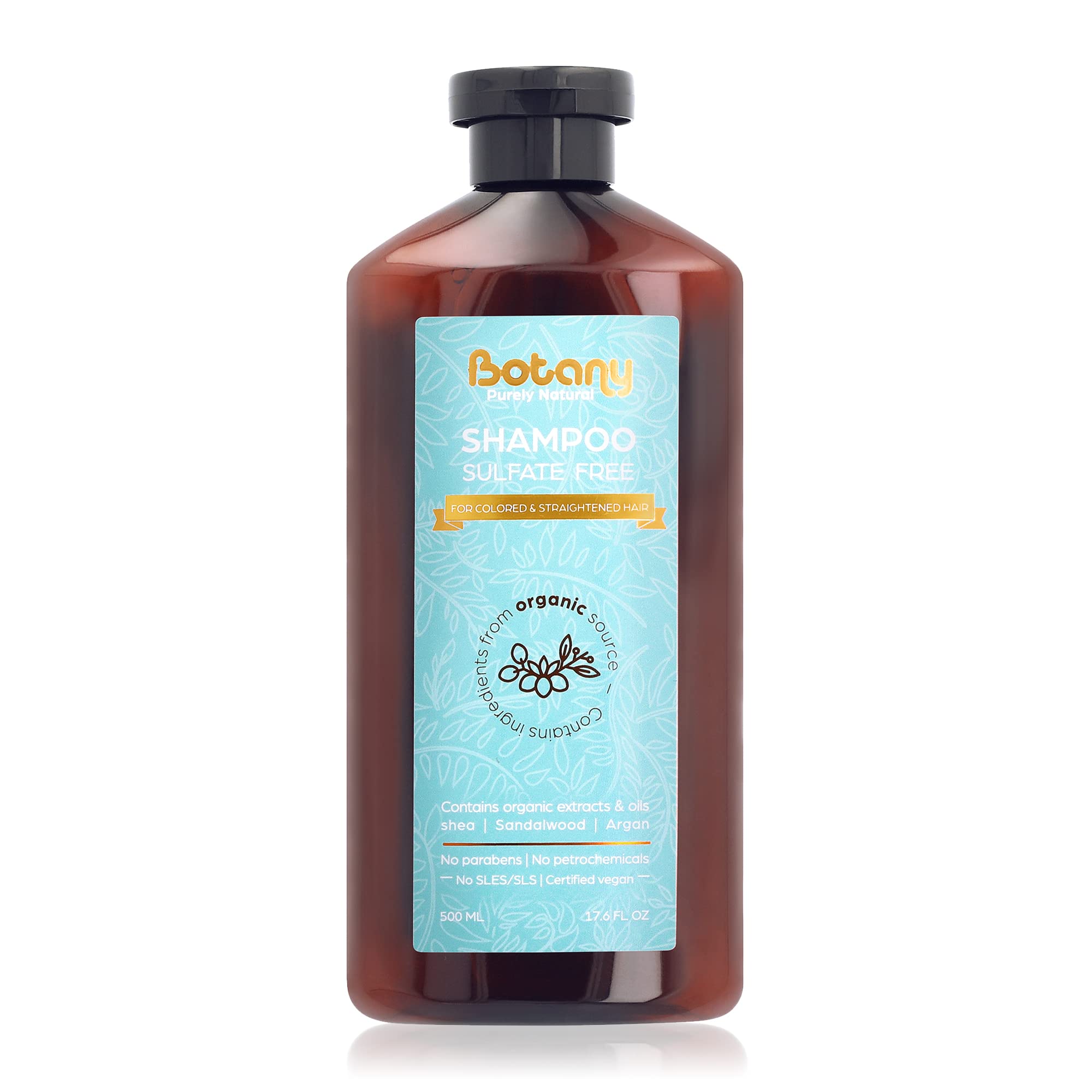 Botany Natural Shampoo for Colored & Straightened Hair - Sulfate Free - with Organic Shea Butter, Sandalwood Oil, and Argan Oil - Vegan Shampoo for Women and Men SLS/SLES, Silicon