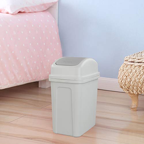 Asking 1.8 Gallon Small Trash Can with Swing-top Lid, Plastic Garbage Bin, Grey
