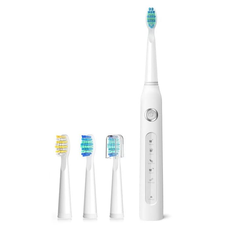 Gloridea Electric Toothbrushes for Adults, Rechargeable Sonic Toothbrushes with 4 Dupont Brush Heads 5 Modes 40,000 VPM Smart Timer Waterproof, 4 Hours Charging Lasts 30 Days, Travel, White