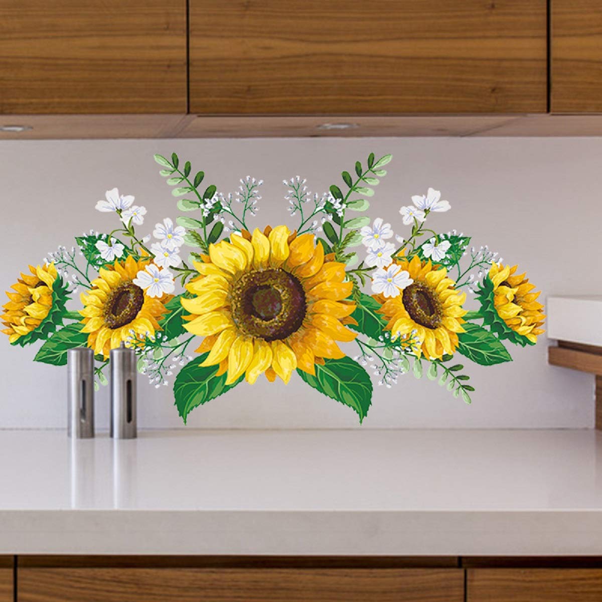 Daisy Sunflower Wall Decal Stickers,Yellow Daisy Sunflower Stickers with Green Leaves, Peel and Stick Removable Flower Stickers for Nursery Kids Room Living Room
