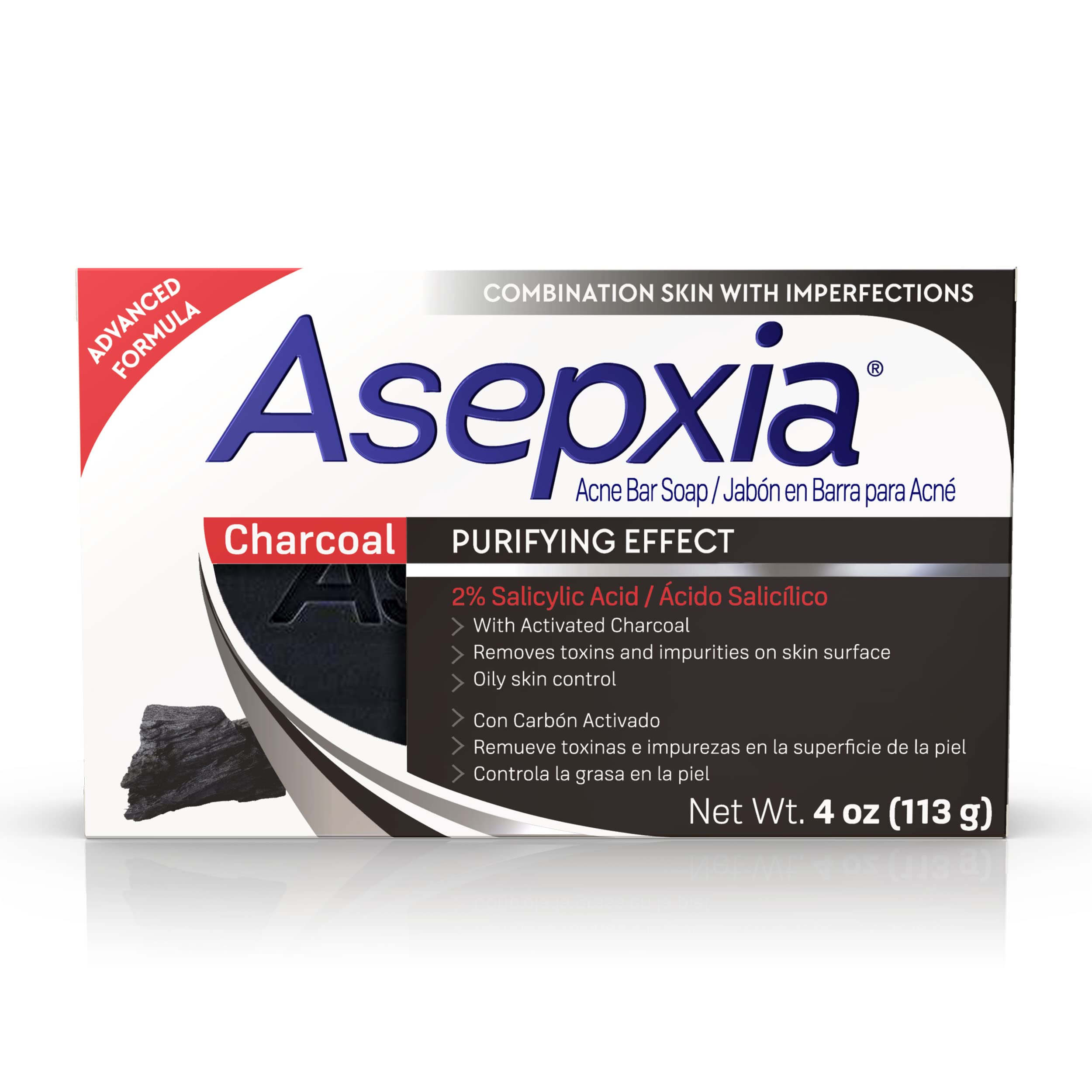 Asepxia Activated Charcoal Cleansing Bar for Enhanced Acne Control & Skin Purification with 2% Salicylic Acid, Ideal for Oily Skin and Reducing Blackheads - 4 Oz, 5-Pack
