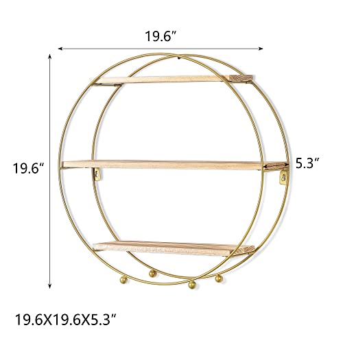 Asense Floating Shelves for Wall & Table, Wood Geometric Style Decor Shelf for Bathroom Bedroom Living Room Kitchen Office (Round, Golden)