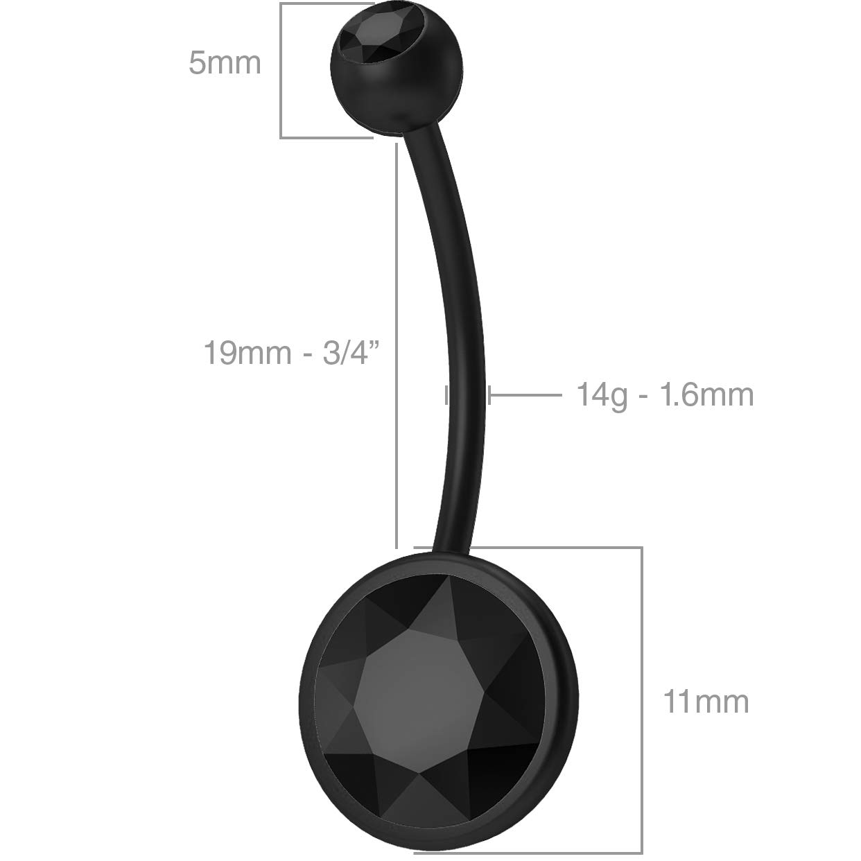 16g Pregnancy Belly Button Ring Black Bioflex Flexible Bioplast Long Maternity Pregnant Prenatal 3/4