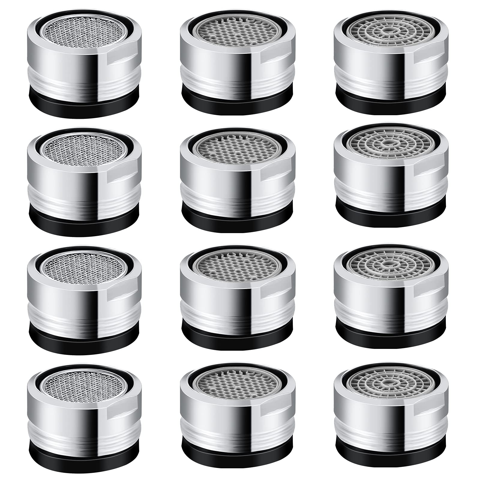 12 Pieces 2.2 GPM Sink Faucet Aerator, Kitchen Sink Aerator Replacement Parts, Bathroom Faucet Aerator, Faucet Adapter Kit with 15/16-Inch or 24 mm Male Thread for Kitchen Bathroom Sink Faucets