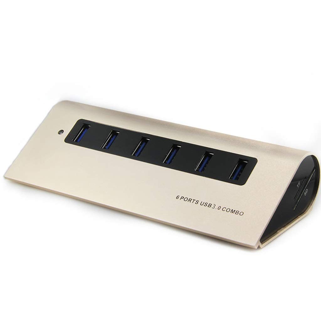 SBSNH 6 Port USB3.0 HUB One Point Six USB2.0/3.0 Docking Station Card Computer Notebook U Disk Multi-Port Splitter (Color : Gold)