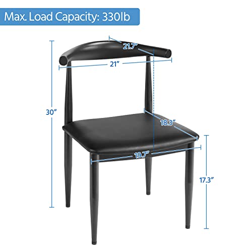 Yaheetech Mid Century Dining Chairs Armless with Backrest Modern Kitchen Chairs Metal Legs Fabric Leather Seat Set of 4, Black