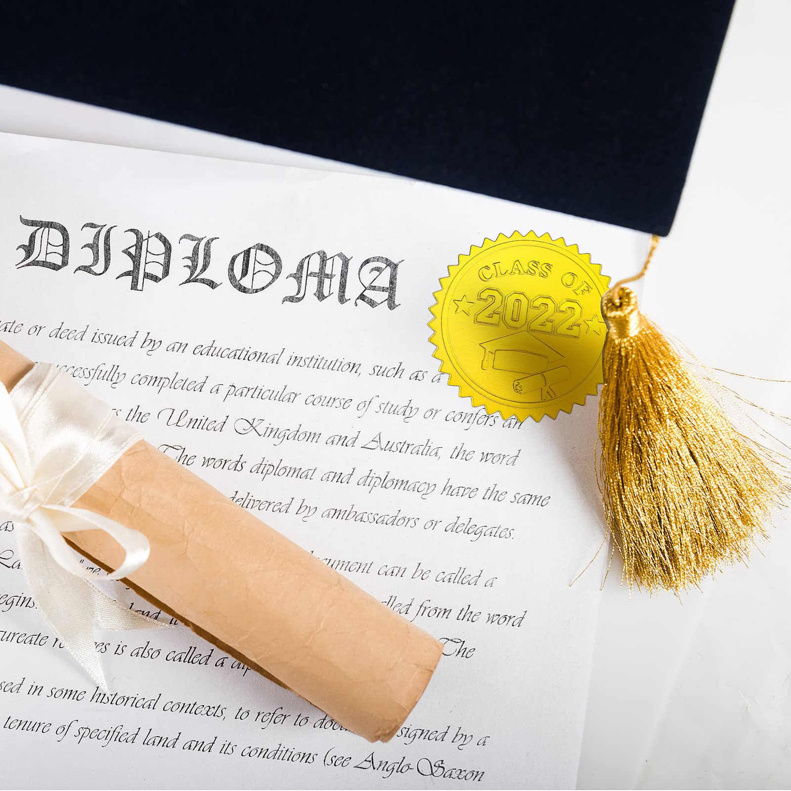 240 Pcs Embossed Graduation Cap Diploma Gold Certificate Seals Class of 2022 Foil Envelope Seal Stickers Gold Graduation Seals Decoration Labels for Envelopes Diplomas Certificates Graduation, 2 Inch