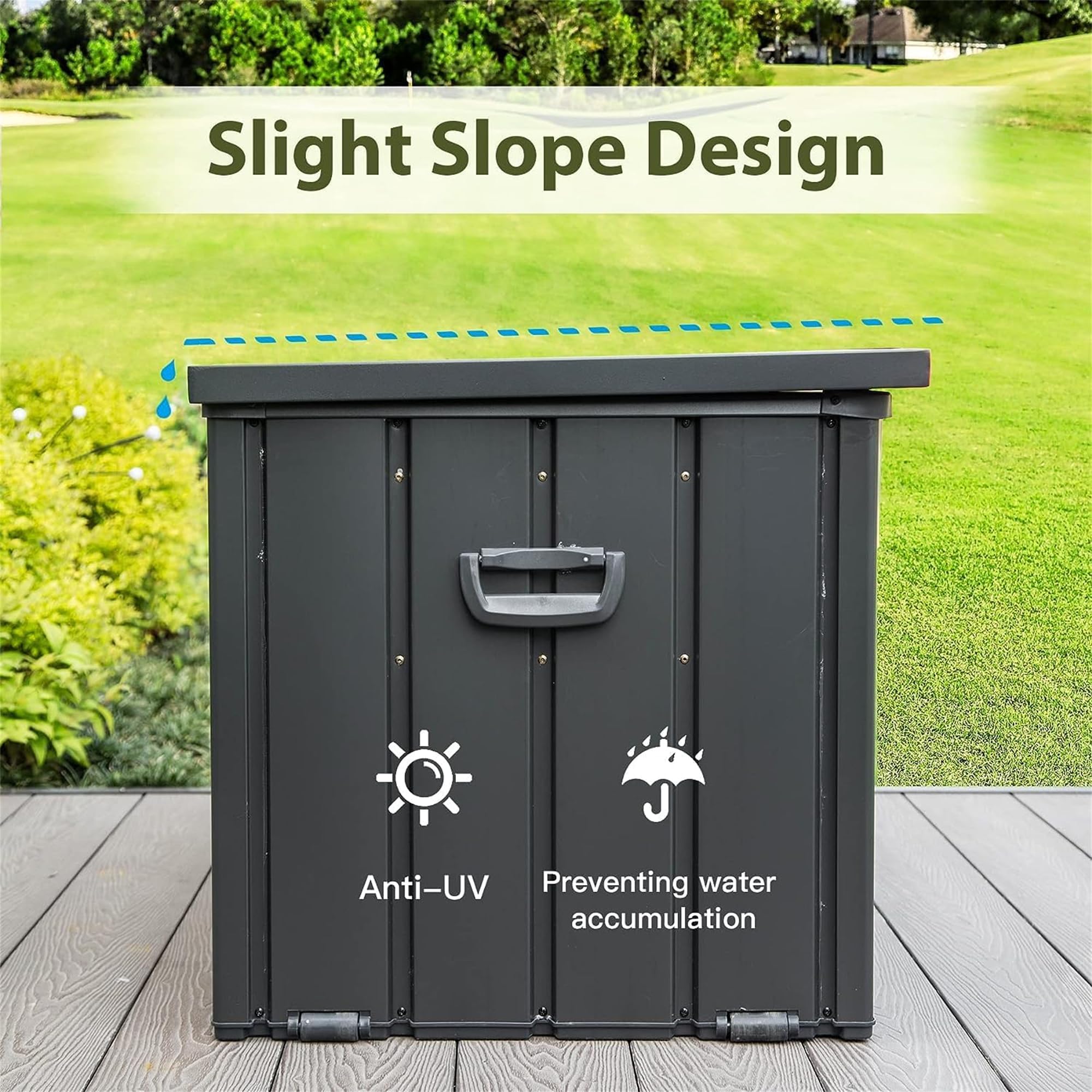 120 Gallon Deck Box Large Steel Outdoor Storage Box Lockable Deck Storage Container for Patio Furniture Cushions Garden Tools Pool Supplies Dark Gray