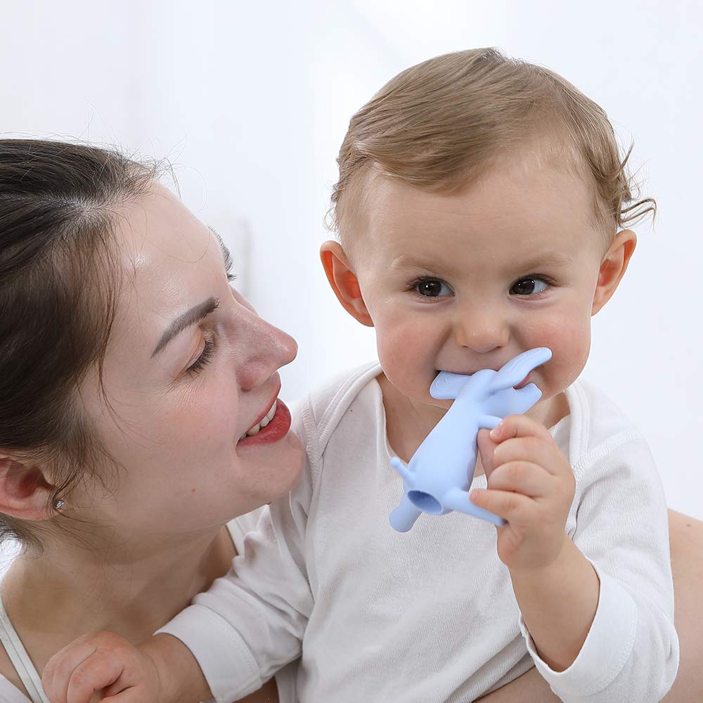 AnjeeIOT Baby Teething Toys, Food Grade Liquid Silicone Baby Teether (Blue)
