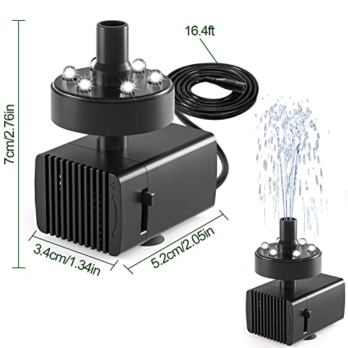 24-Hours Working Bird Bath Fountains Plug in, Jutai Adjustable DC 12V Water Fountain Pump with LED Light for Birdbath, Garden, Small Fish Tank, Pond,16.4Ft Power Cord, Adapter Included(White)