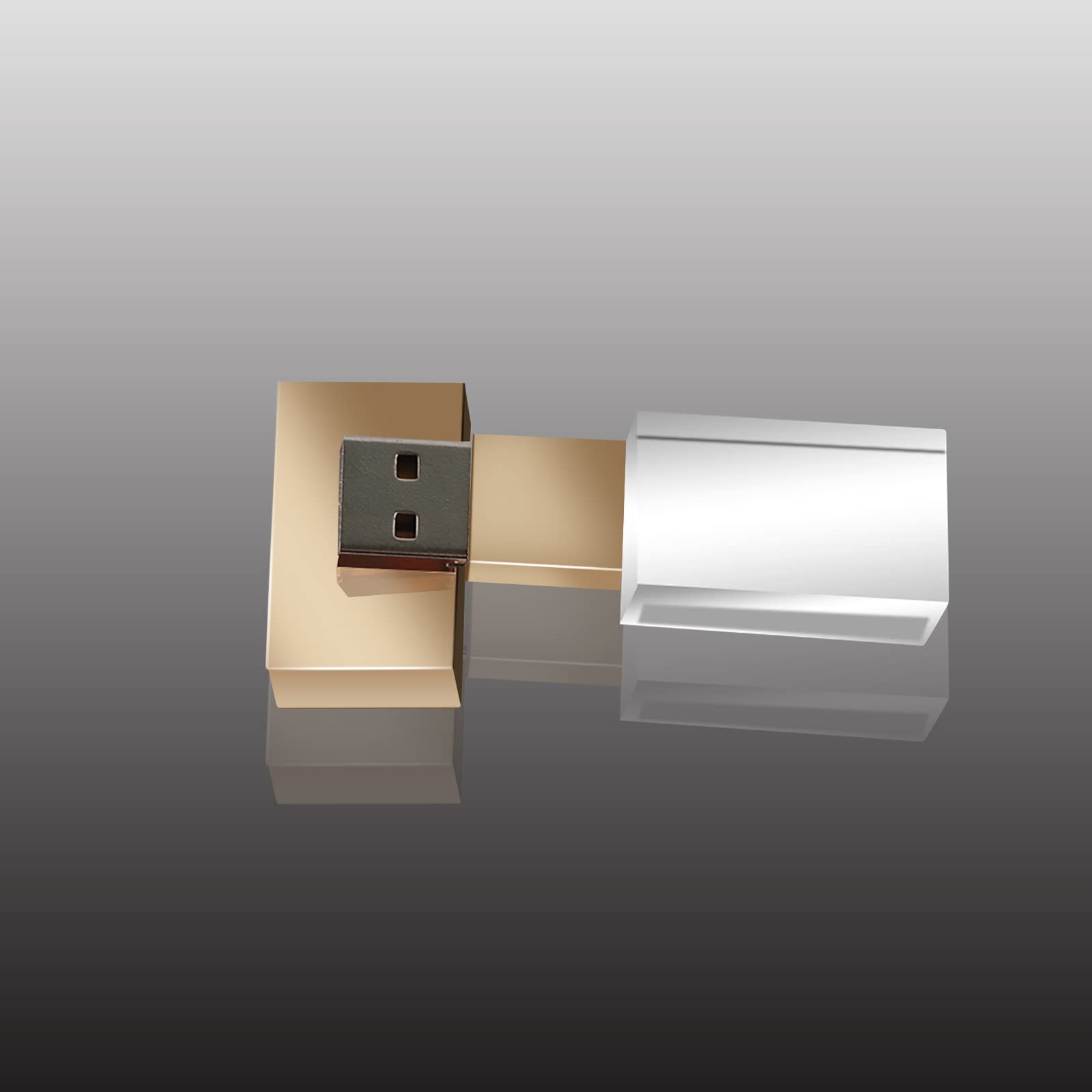 64GB USB 2.0 Flash Drive Novelty Gold Crystal LED Light Glass Transparent Rectangle Shape Pen Drive Thumb Drive Memory Stick Memoria USB Pendrive Wedding Gift