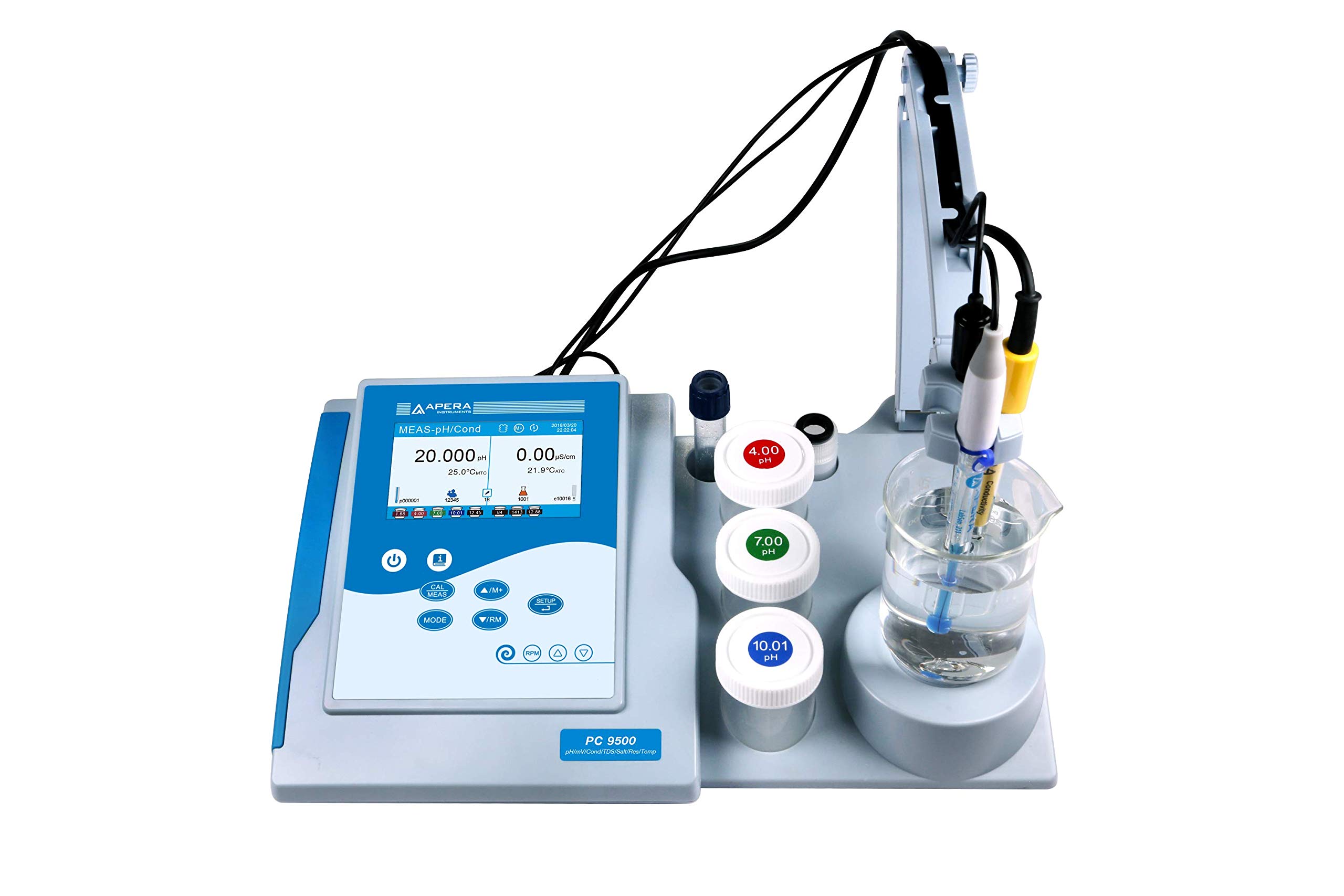 Apera Instruments PC9500 Research-Grade Benchtop pH/Conductivity Multiparameter Meter Kit with Comprehensive GLP Data Management and Data Output to Printer/PC