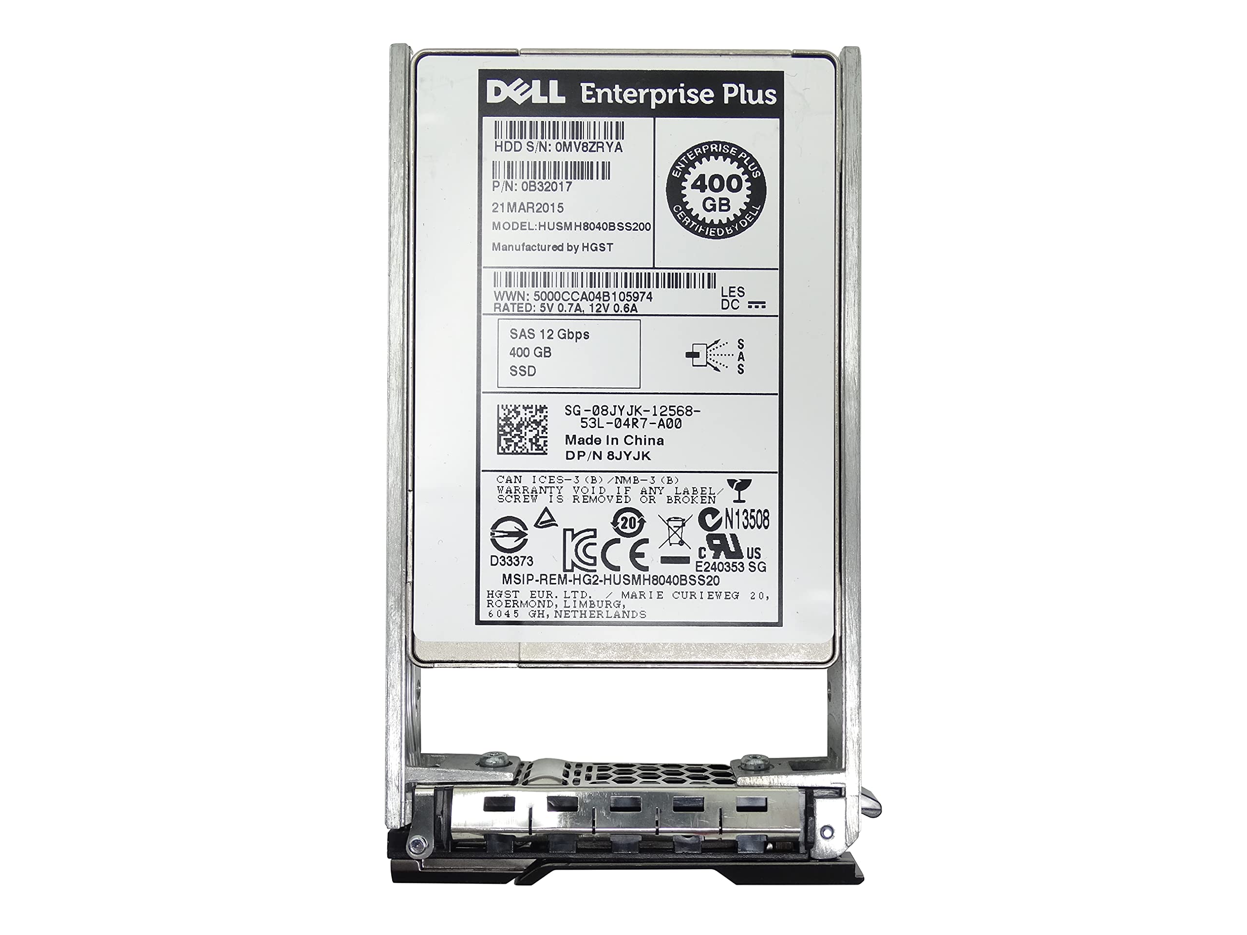 Dell 8JYJK 400GB SAS 12Gbps 2.5" Enterprise Plus SSD Solid State Drive (Renewed)