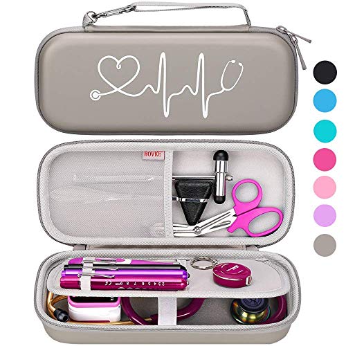 BOVKE Stethoscope Protective Case Replacement for 3M Classic III, Lightweight II S.E, Cardiology IV, MDF Acoustica Deluxe Stethoscope - Extra Room fit Nurse Accessories Penlight Medical Scissors, Grey