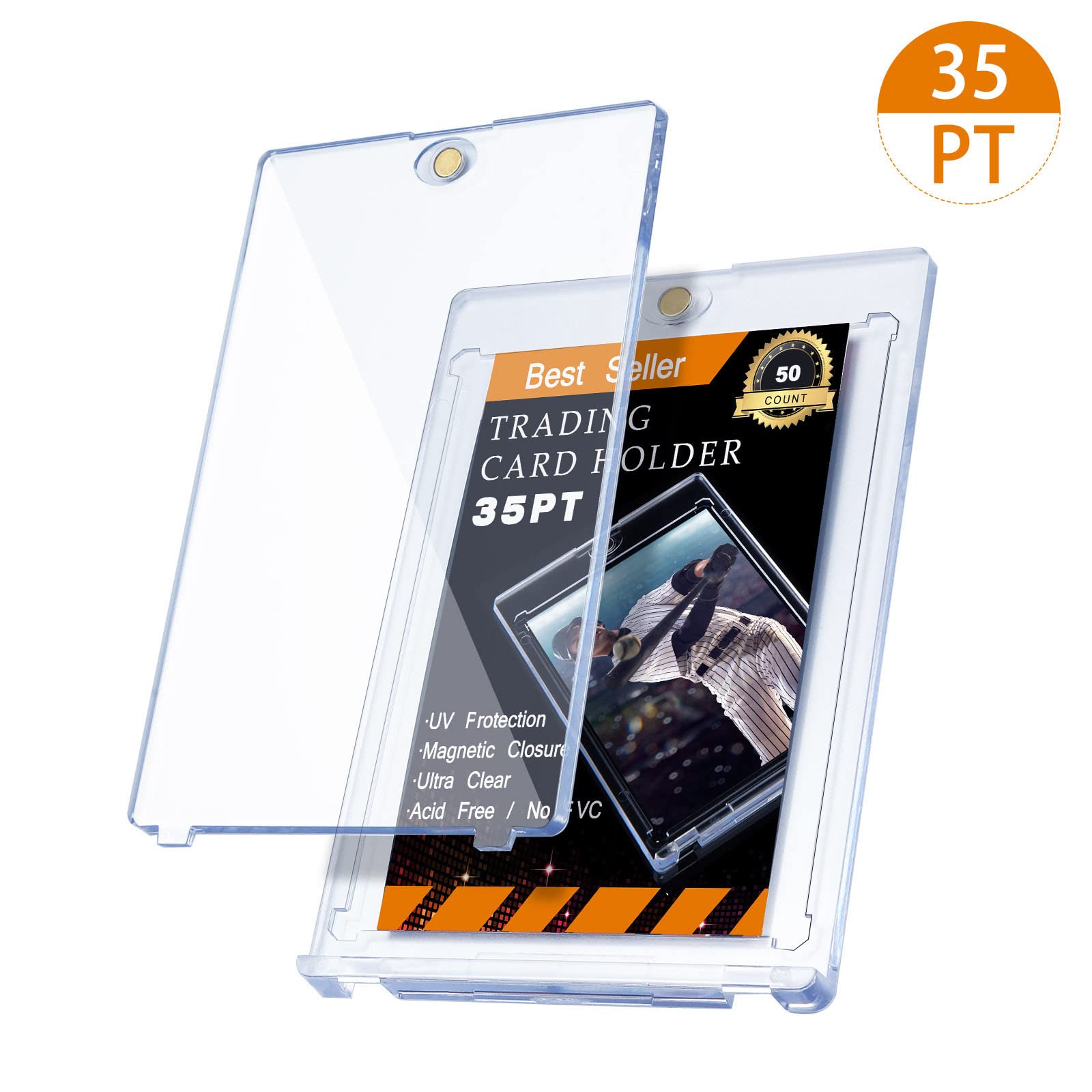 50 Pieces Magnetic Card Holders for Trading Cards, 35 Pt Hard Case Protector Fit for Standard Size Baseball Football Sports Game Storage and Display