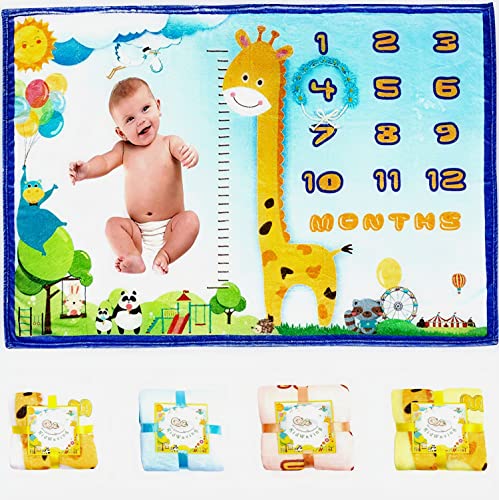 Baby Monthly Milestone Blanket - Large 60"x40" Memory Blanket w/Growth Tracker, Soft Fleece First Year for Girl, Boy, Monthly Nursery Swaddling Blankets for Newborn Beautiful Shower Gift