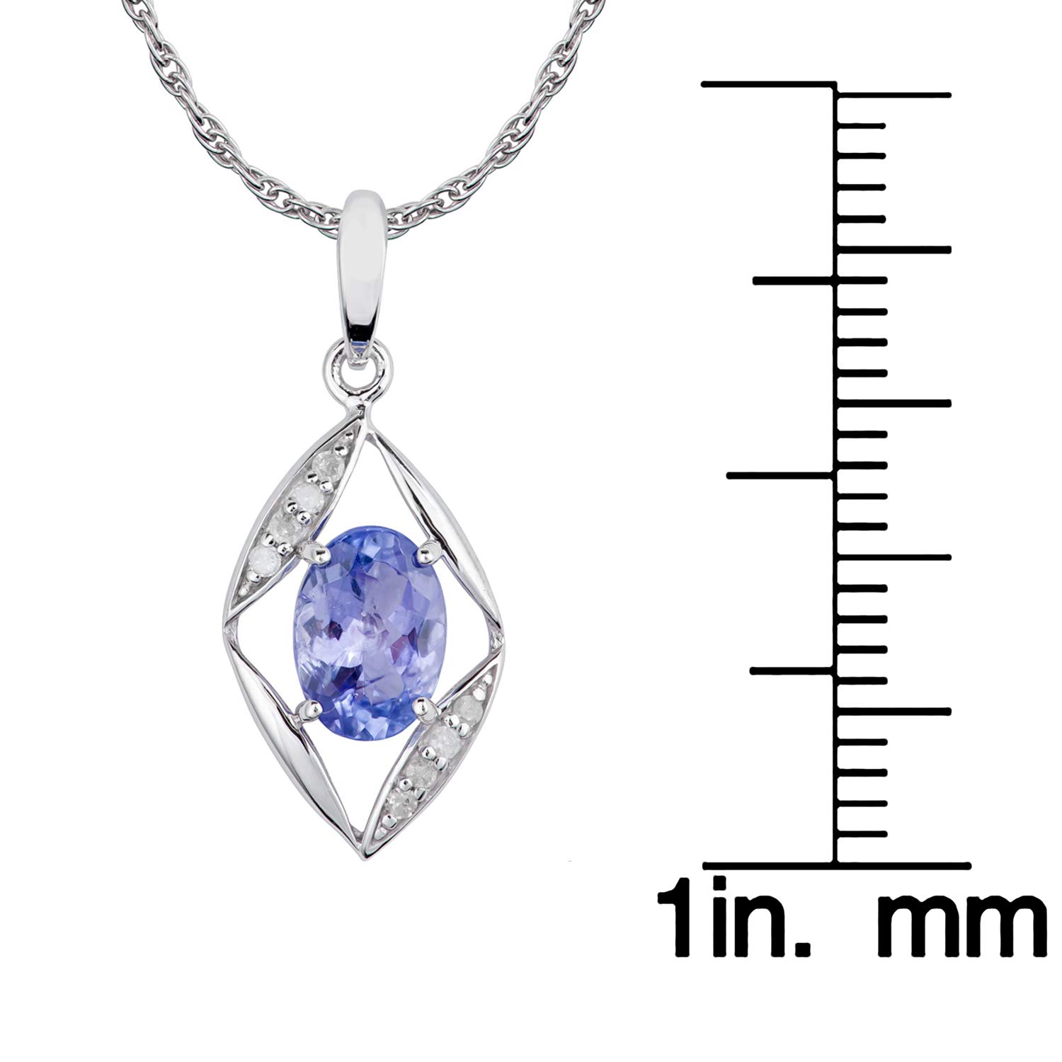 10k White Gold Genuine Oval Tanzanite and Diamond Pendant Necklace