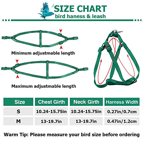ASOCEA Adjustable Bird Harness and Leash for Yellow Naped Amazons Galah Cockatoos Small to Medium Breed Parrots Fits Birds Chest Between26-40cm /10.24-15.75inch - S