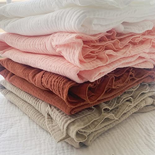 JH-YiSheng Cotton Ruffle Baby Blanket 2layers, Baby Muslin Swaddle Blankets, Infant Toddler Soft Reversible Throw Blanket,Crib Blanket with Solid Color 35*35inch (Khaki)