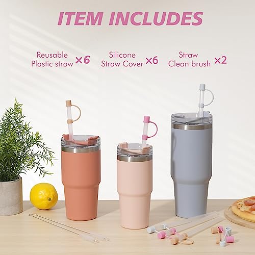 6 Straws with Cover Cap for Stanley Tumbler Replacement - Reusable Straw with Stopper Tips, Perfect for Stanley Cup with Handle H2.0, 14, 20, 30, 40oz Accessories