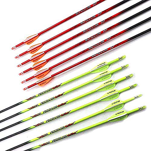 12 Pack Fletched Carbon Arrows ID 4.2mm 31" Shaft Spine 800 Archery Practice Target Hunting Arrow with Replaced Tip 80 Grain Broadheads Arrowhead for Compound Recurve Bow Orange