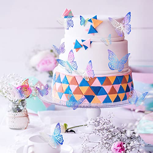 48pcs Laser 3D Butterfly Wall Decor, HKFUON 3 Sizes, 2 Styles Removable Paper Butterfly Wall Stickers Decorations, Butterflies Decals for Party Birthday Cake Baby Shower Bedroom Wedding Crafts Decor (Laser, 48pcs)