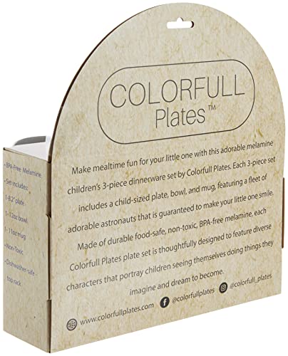 Colorfull Plates 3 Piece Kids Dinnerware Set, Space Themed, BPA-Free Melamine, Multicolor, Toddler Feeding Set