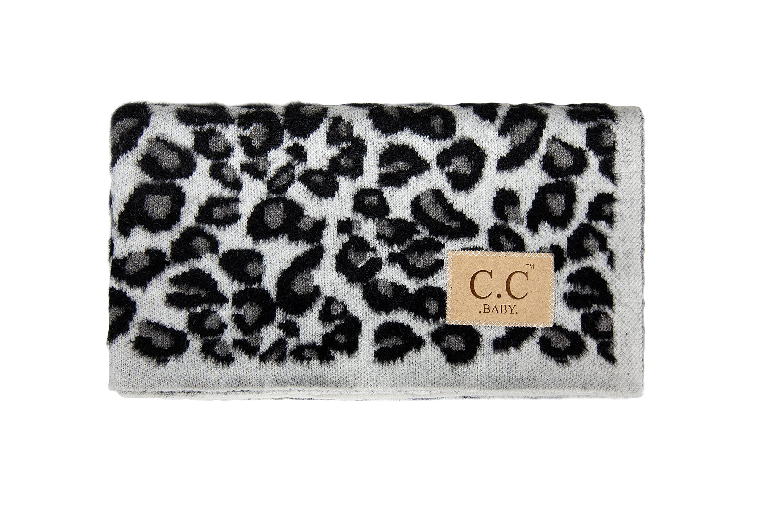 Funky Junque Large Soft Warm Lightweight Baby Throw Blanket with Matching Beanie Bundle for Toddler Bed, Strollers, Naps, Daycare Preschool - Leopard Print - 1 Fur POM - Ivory