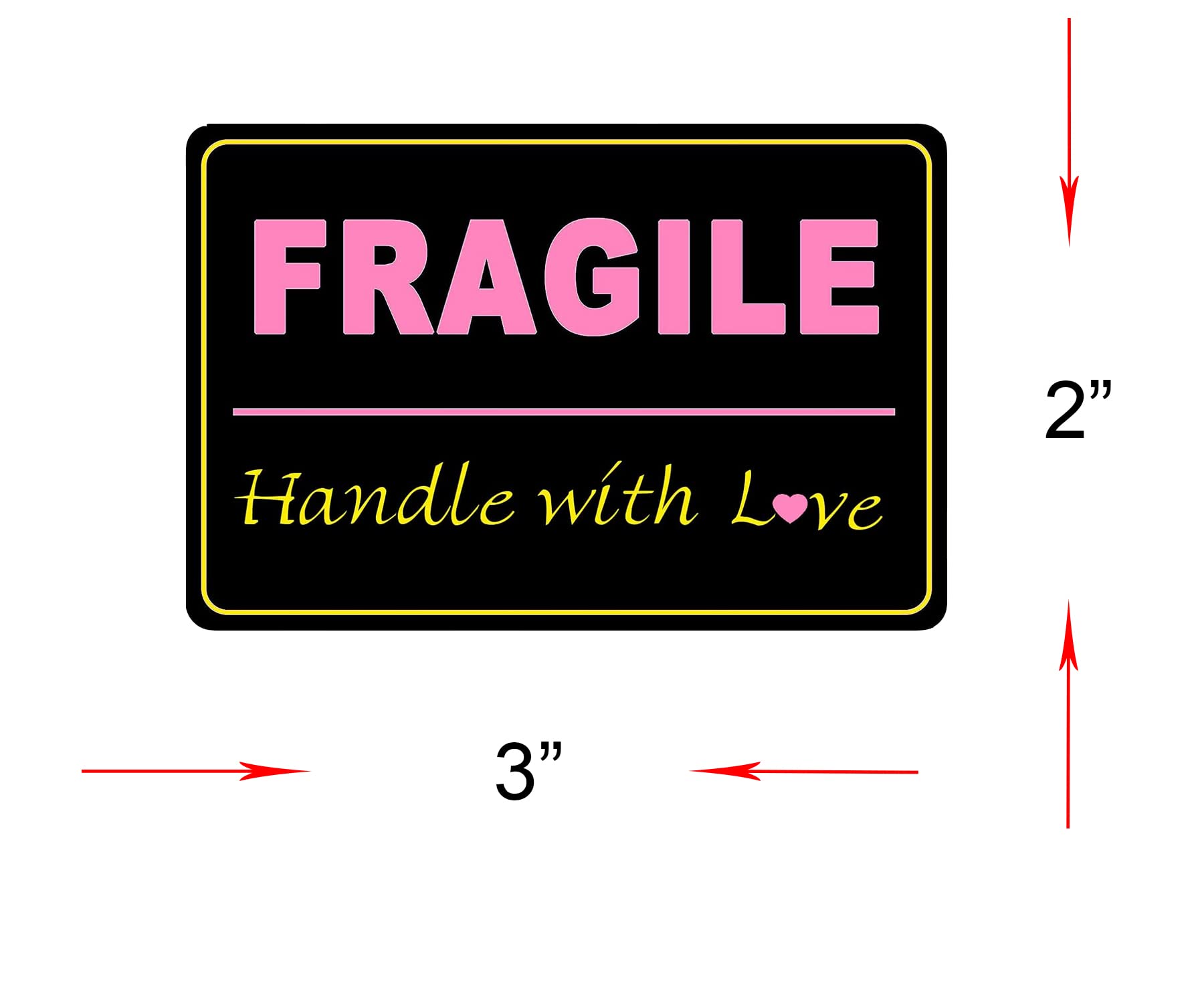 Pink Fragile Handle with Love Labels 2X3 inch Black Yellow Fragile Warning Shipping Mailing Stickers for Personal Gift Bag Envelope 200 Pcs Per Roll (Pink)