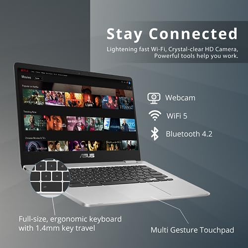 ASUS (Renewed) Chromebook C423 14" Laptop Computer for Business Student, Intel Celeron N3350 up to 2.4GHz, 4GB DDR4, 64GB eMMC, 802.11AC WiFi, Bluetooth, USB Type-C, Chrome OS