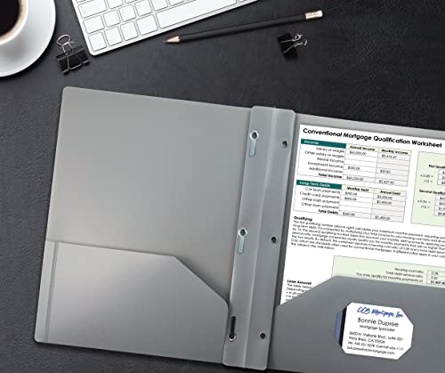 Better Office Products Gray Plastic 2 Pocket Folders with Prongs, 24 Pack, Heavyweight, Letter Size Poly Folders with 3 Metal Prongs Fastener Clips, Gray