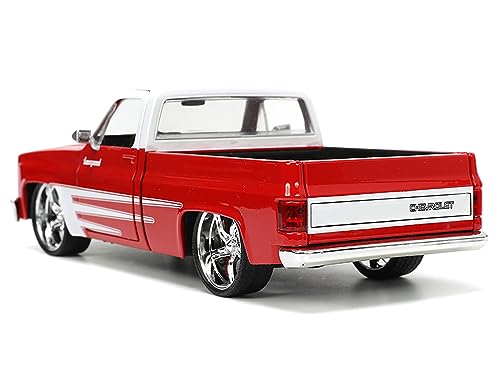 1985 Chevy C-10 Pickup Truck Red with White Top and Graphics with Extra Wheels Just Trucks Series 1/24 Diecast Model Car by Jada 34179