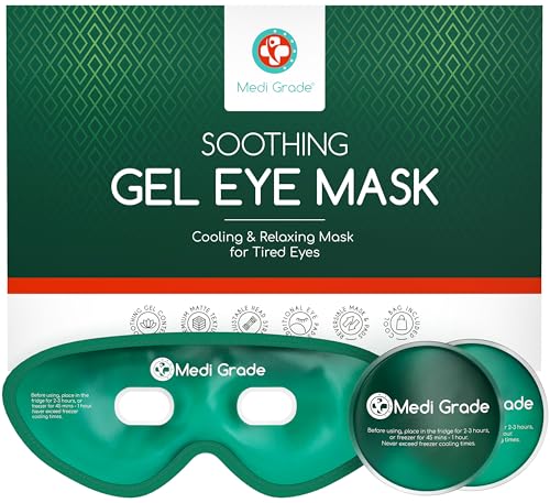 Medi Grade Cooling Eye Mask for Puffy Eyes, Allergies, Sinuses - Reusable Gel Eye Mask and Cooling Eye Pads with Thermo-Bag for Dark Circles, Hangovers and Migraine Relief - Cold Eye Mask