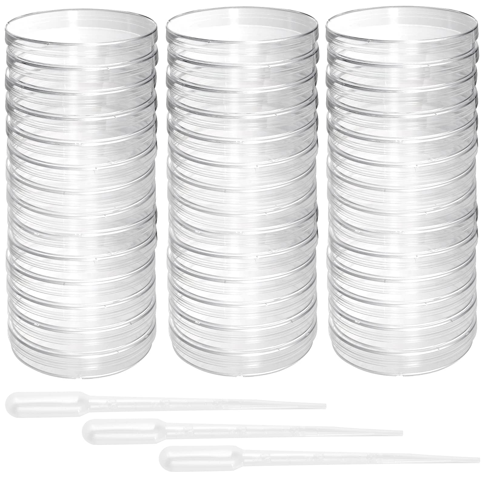 JOIKIT 80 Pack Sterile Plastic Petri Dishes, 90mm Dia Ă 15mm Deep Petri Dishes with Lids, Lab Petri Dishes with 200 Plastic Transfer Pipettes for Laboratory Studies, Scientific Research